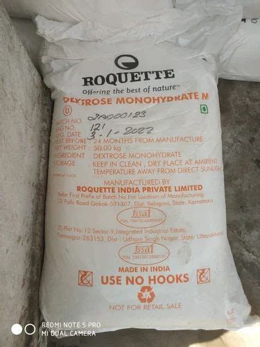 Rouquette Industrial Grade Dextrose Monohydrate Dmh 50 Kg Grade Ip