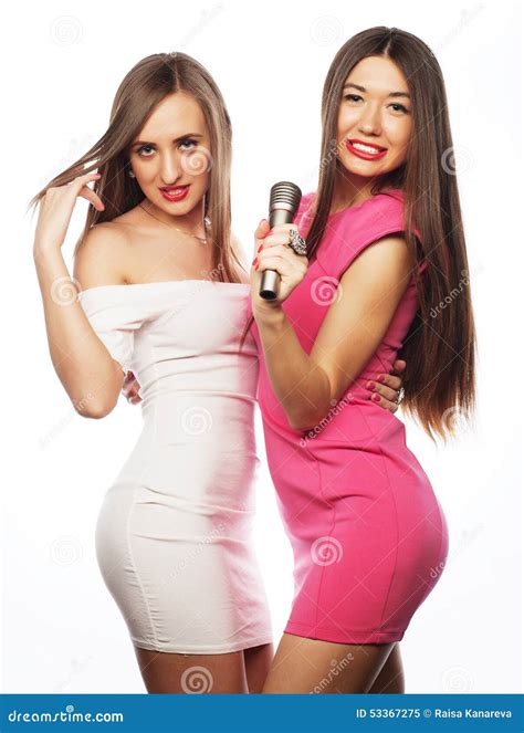 Sensual Girls Singing With Microphone Stock Image Image Of Girl