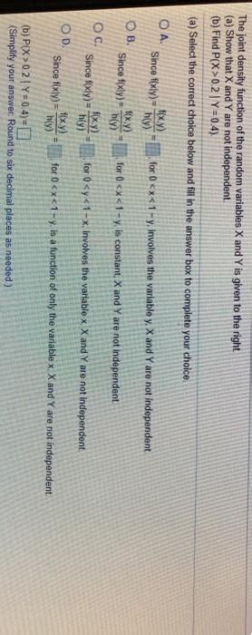 Solved The Joint Density Function Of The Random Variables X