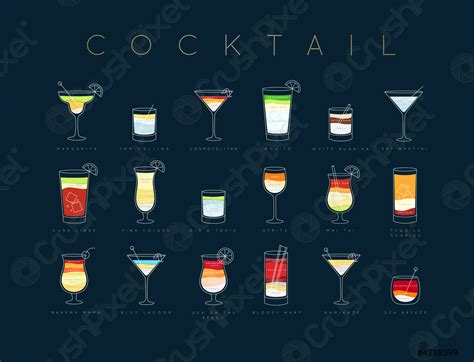 Poster Cocktails Flat Menu Dark Blue Stock Vector 4288399 Crushpixel