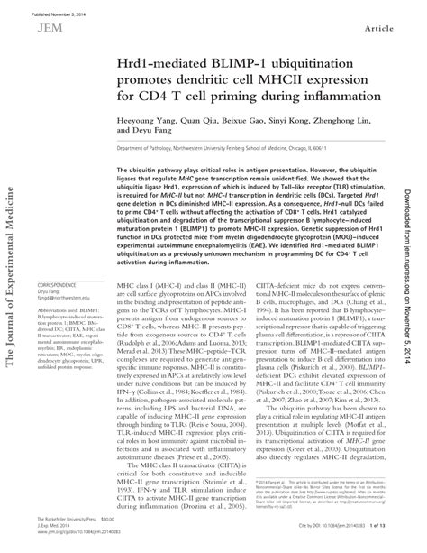 Pdf Hrd1 Mediated Blimp 1 Ubiquitination Promotes Dendritic Cell