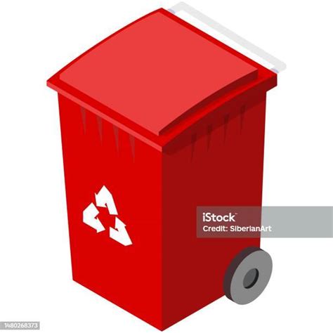Red Trash Recycle Can Isometric Vector Isolated On White向量圖形及更多垃圾桶圖片