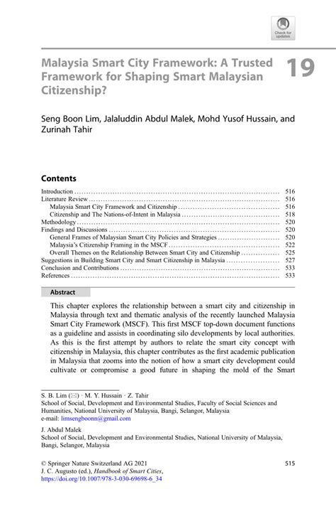 Pdf Malaysia Smart City Framework A Trusted Framework For Shaping Smart Malaysian Citizenship