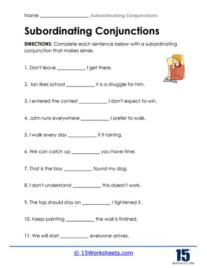 Subordinating Conjunctions Examples Exercises Best
