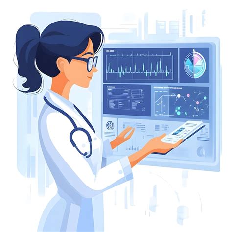 Flat Healthcare Data Analyst Reviewing Glossy Patient Data Concept As A