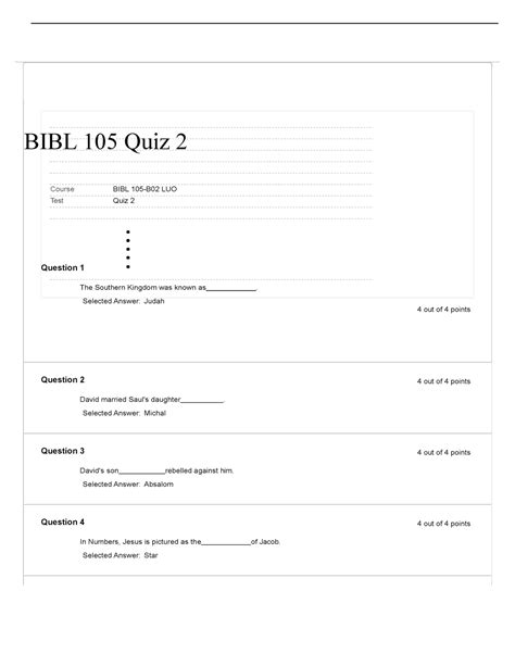 BIBL 105 Quiz 2 BIBL 105 Quiz 2 Course BIBL 105 B02 LUO Test Quiz 2