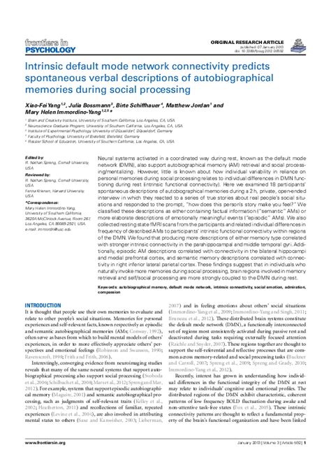 Pdf Intrinsic Default Mode Network Connectivity Predicts Spontaneous