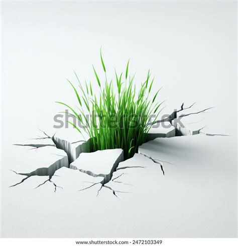 Isolated Grass Breaking Through White Ground Ai Generated Image