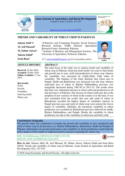 PDF Trends And Variability Of Wheat Crop In Pakistan