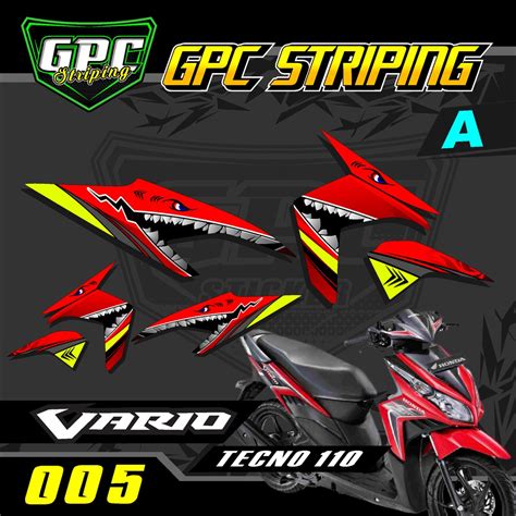 Jual Sticker Striping Stiker Lis Variasi Vario Techno Semi Full Desain Shark Hiu