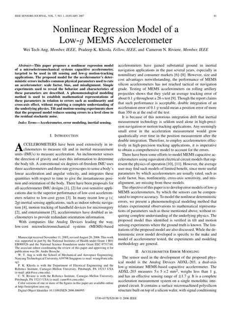 Pdf Nonlinear Regression Model Of Alow G Mems Accelerometer