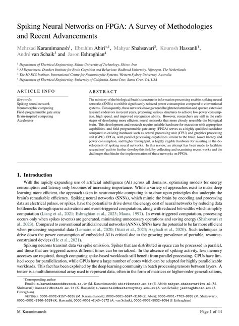 Pdf Spiking Neural Networks On Fpga A Survey Of Methodologies And