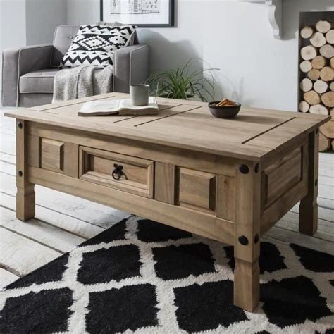 Table Basse Bois En Pin Massif Avec Tiroir Table Basse De Salon