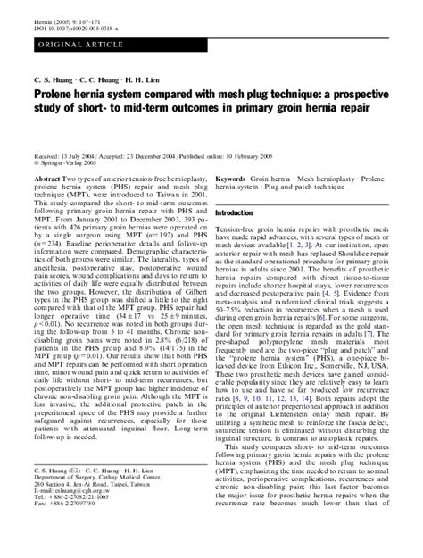 Pdf Prolene Hernia System Compared With Mesh Plug Technique A