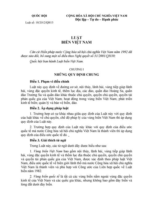 Luật biển Việt Nam Luật biển Việt Nam QUỐC HỘI Luật số 18 2012 QH