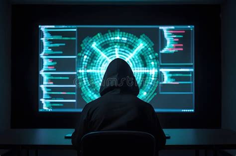 A Hacker Wearing Mask And Hoodies With The Background Of Many Computers And Complex Codescyber
