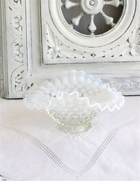 Vintage Fenton Opalescent Hobnail Bowl Moonstone Vaseline Glass Small