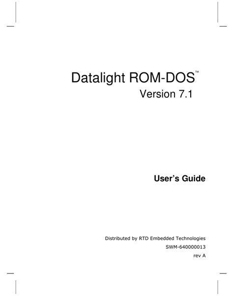 RTD ROM DOS User Manual Manualzz
