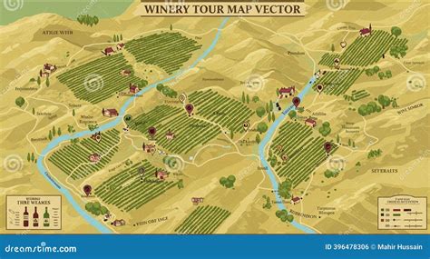Winery Tour Map Illustration Featuring A Stylized Layout Of Vineyards