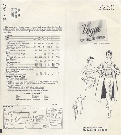 1954 Vintage VOGUE Sewing Pattern B34 DRESS COAT 1115 Etsy