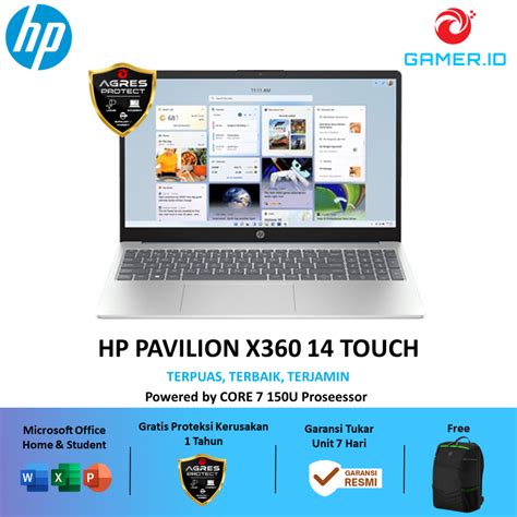 Jual HP PAVILION X360 14 TOUCH CORE 7 150U 16GB 512GB W11 OHS 14 0FHD IPS FP PEN 2Y ADP SILVER