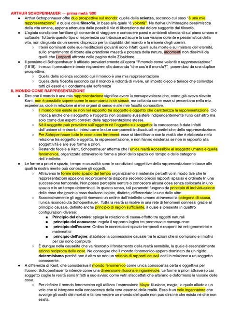 Filosofia Di Arthur Schopenauer Docsity