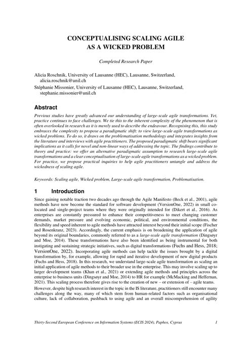 Pdf Conceptualising Scaling Agile As A Wicked Problem