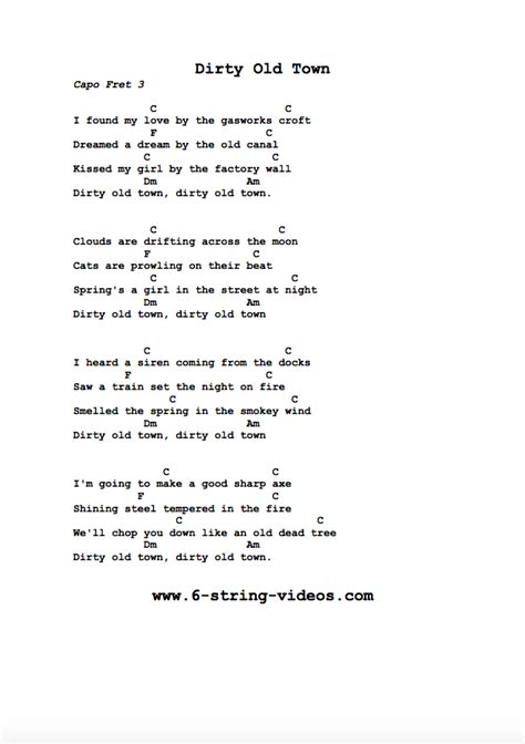 Guitar Tabs Guitar Tabs And Song Sheet For Dirty Old Town