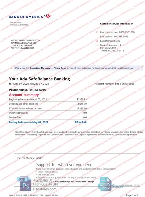 Bank Of America Bank Statement Template PSD Stores