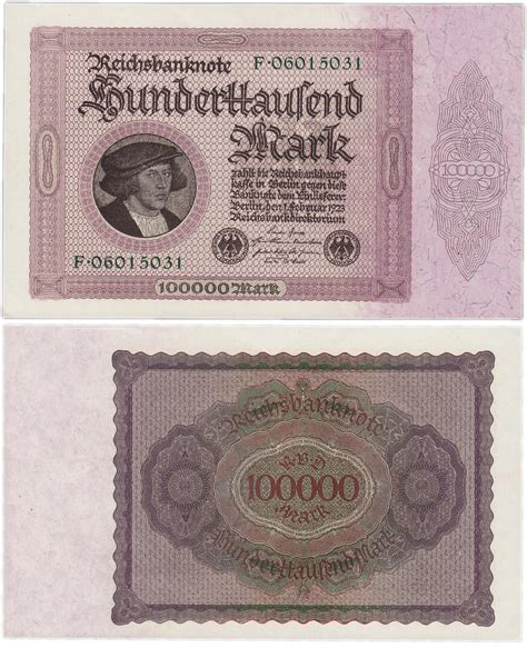 Банкнота Германия 100000 марок 1923 стоимостью 4016 руб.
