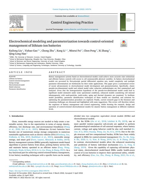Electrochemical Modeling And Parameterization Towards Co 2022 Control Engine Pdf Partial
