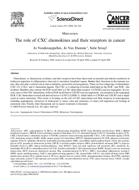 Pdf Mini Review The Role Of Cxc Chemokines And Their Receptors In Cancer