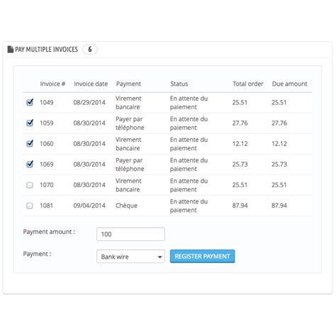 Pay Multiples Invoices Prestashop Addon