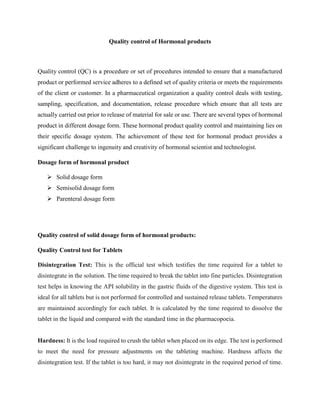 Quality Control For Hormonal Product PDF