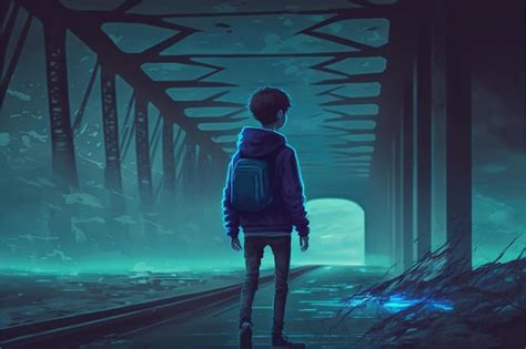Un Gar On Regardant Le Pont Qui Atteint Le B Timent Abandonn Avec Une