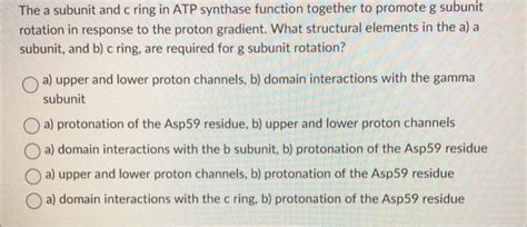 [solved] the a subunit and c ring in atp synthase function
