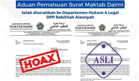 Aduan Pemalsuan Surat Maktab Daimi Telah Diserahkan Ke Departemen Hukum And Legal Dpp Rabithah