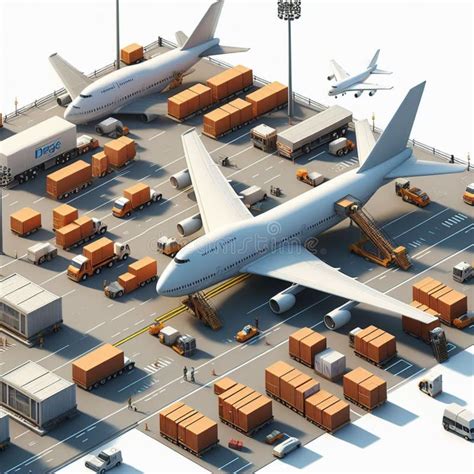 Cargo Plane At The Airport Is Loading Goods For Delivery Illustration Of Loading And Unloading