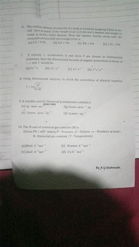 Using Dimensional Analysis To Check The Correctness Of Physical Equation