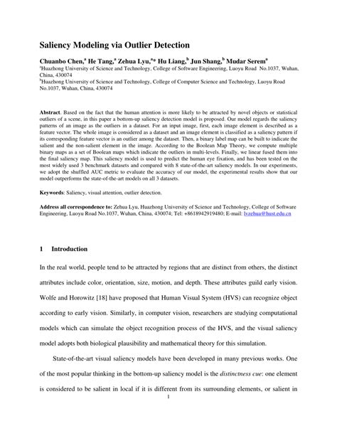 pdf saliency modeling via outlier detection