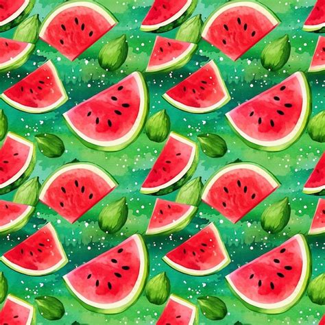 Premium Photo Watercolor Illustration Of A Watermelon Pattern
