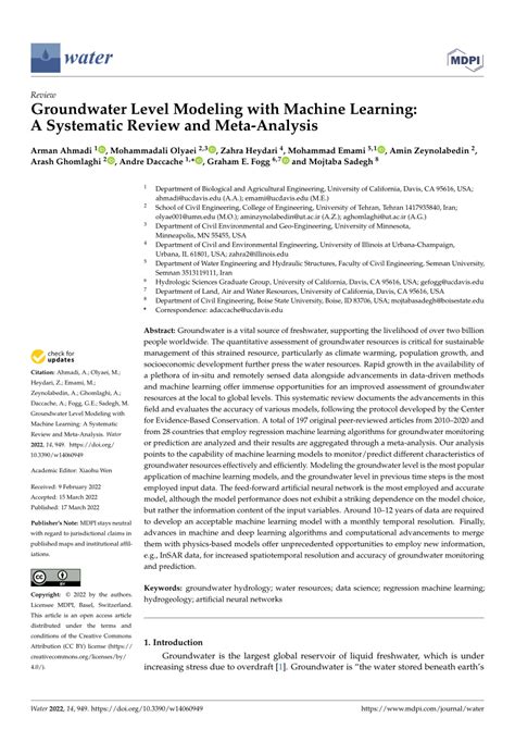 Pdf Groundwater Level Modeling With Machine Learning A Systematic