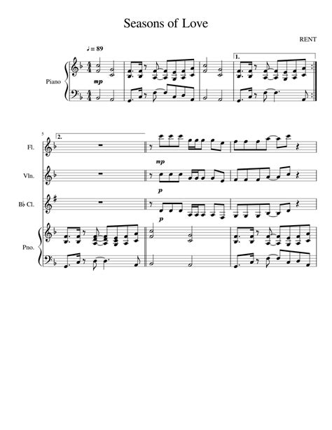 Seasons Of Love Sheet Music For Flute Violin Clarinet Piano