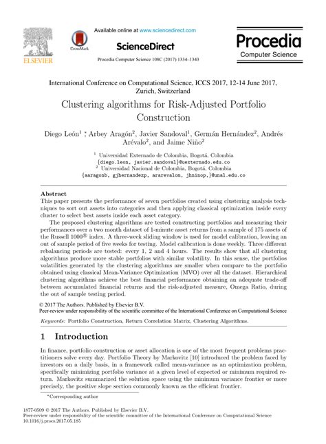 Pdf Clustering Algorithms For Risk Adjusted Portfolio Construction