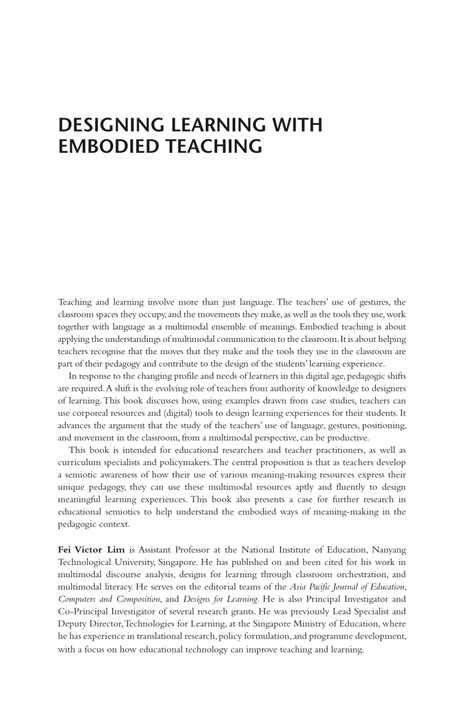Pdf Designing Learning With Embodied Teaching Perspectives From Multimodality