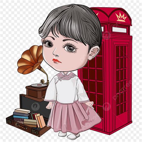 Classical Republic Of China Q Version Character Chinese Style Telephone Booth Books Png