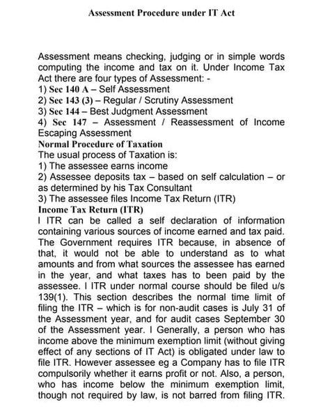 Income Tax Assessment Procedures Section 143 144 And More