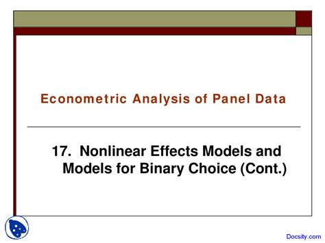 Panel Data And Binary Choice Models Econometric Analysis Of Panel