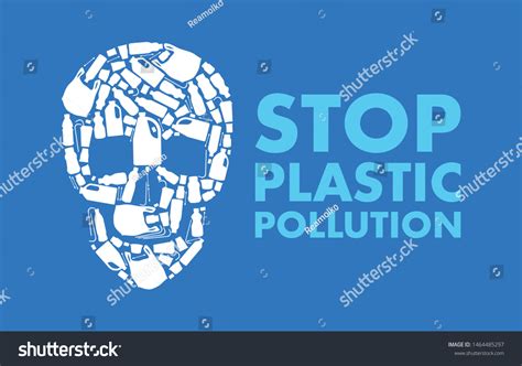 Stop Plastic Pollution Poster Skull Collected Vector De Stock Libre