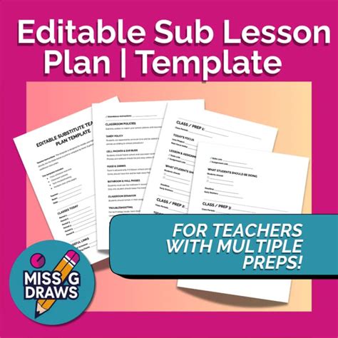 Editable High School Sub Plans Template Multiple Preps By Miss G Draws